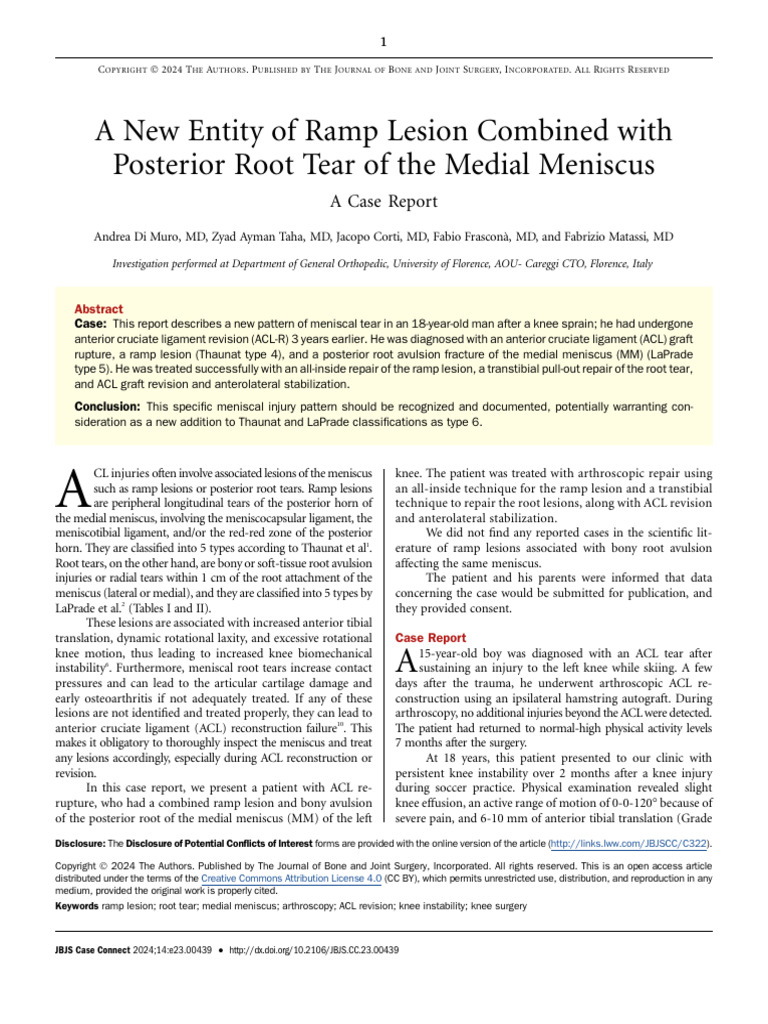 A New Entity of Ramp Lesion Combined With Posterior Root Tear of The ...