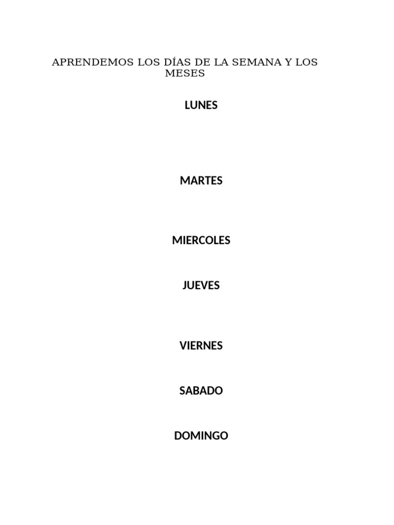 Aprendemos Los Dias de La Semana y Los Meses | PDF