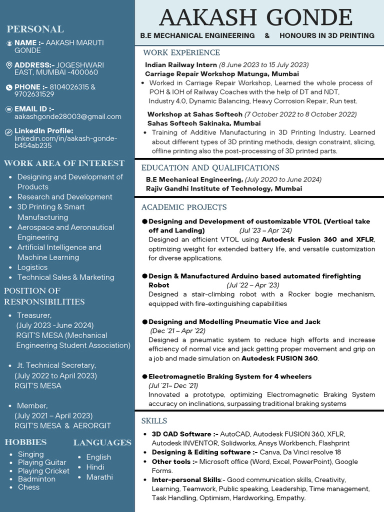 Aakash C.V1 | PDF