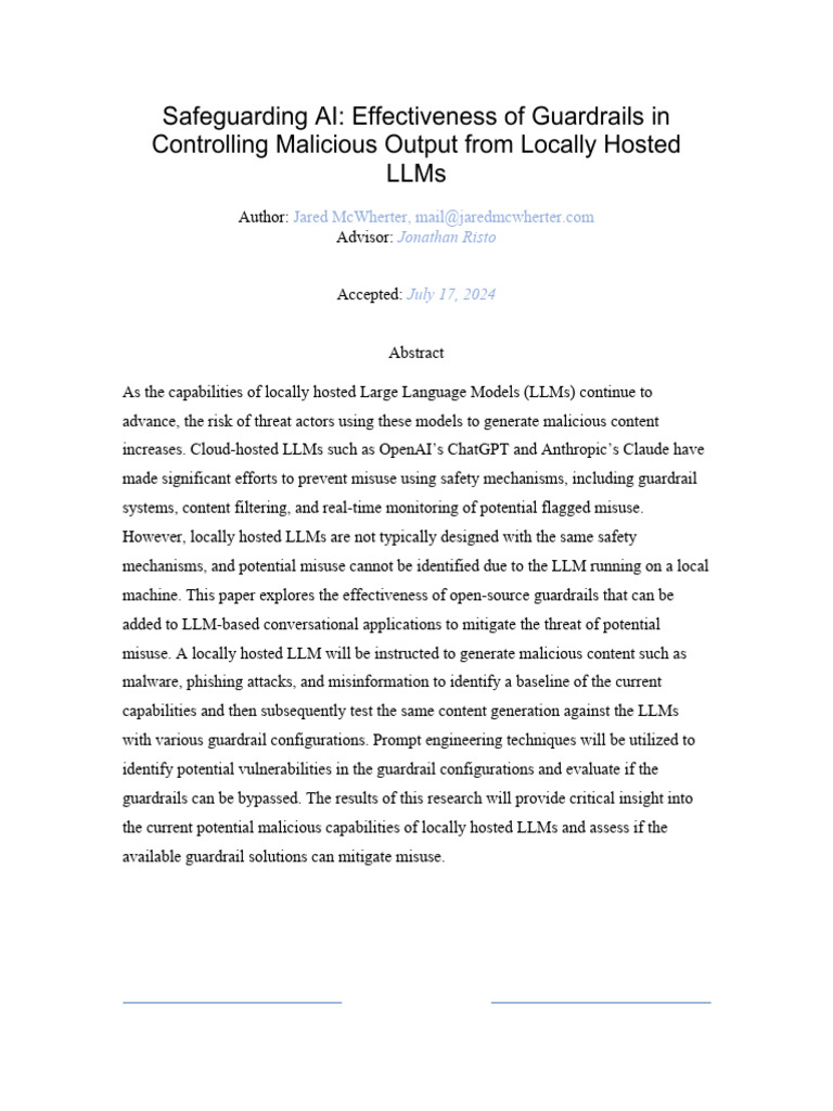 SANS Safeguarding AI Effectiveness of Guardrails in Controlling Malicious Output Locally Hosted ...