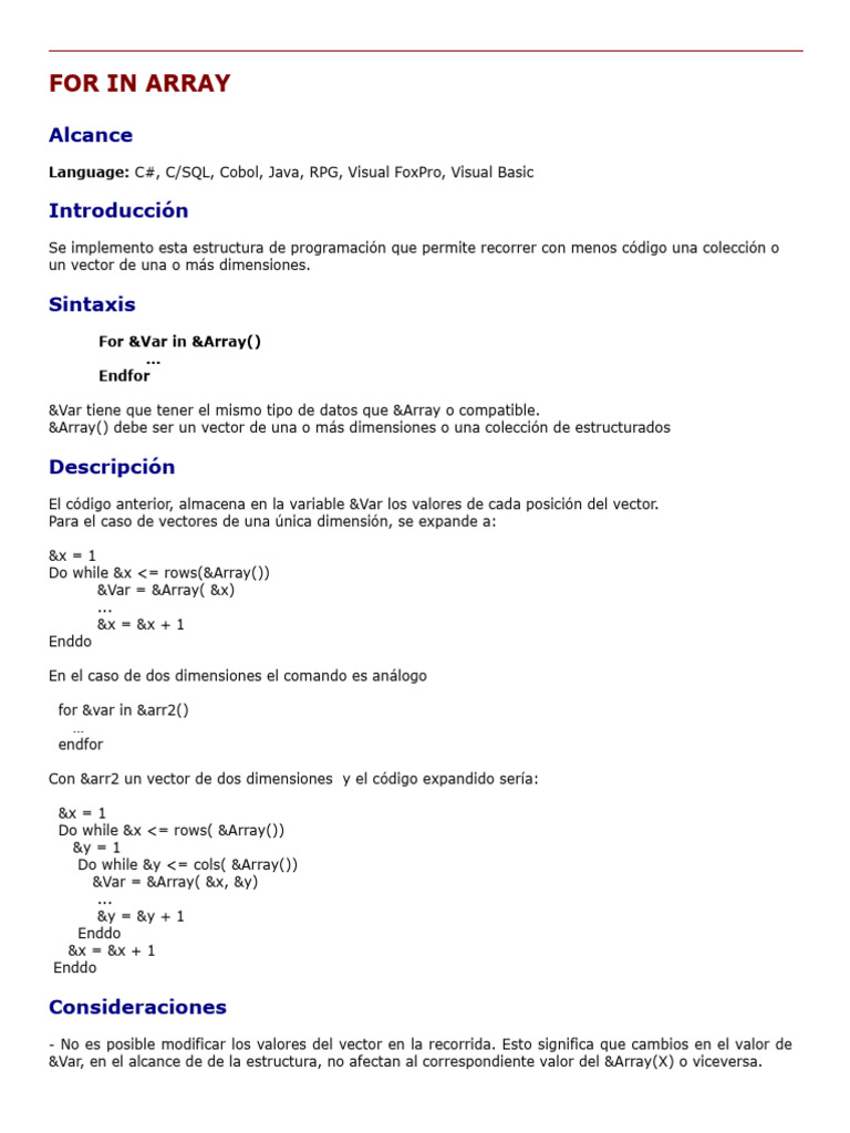 Comando For in Array | PDF