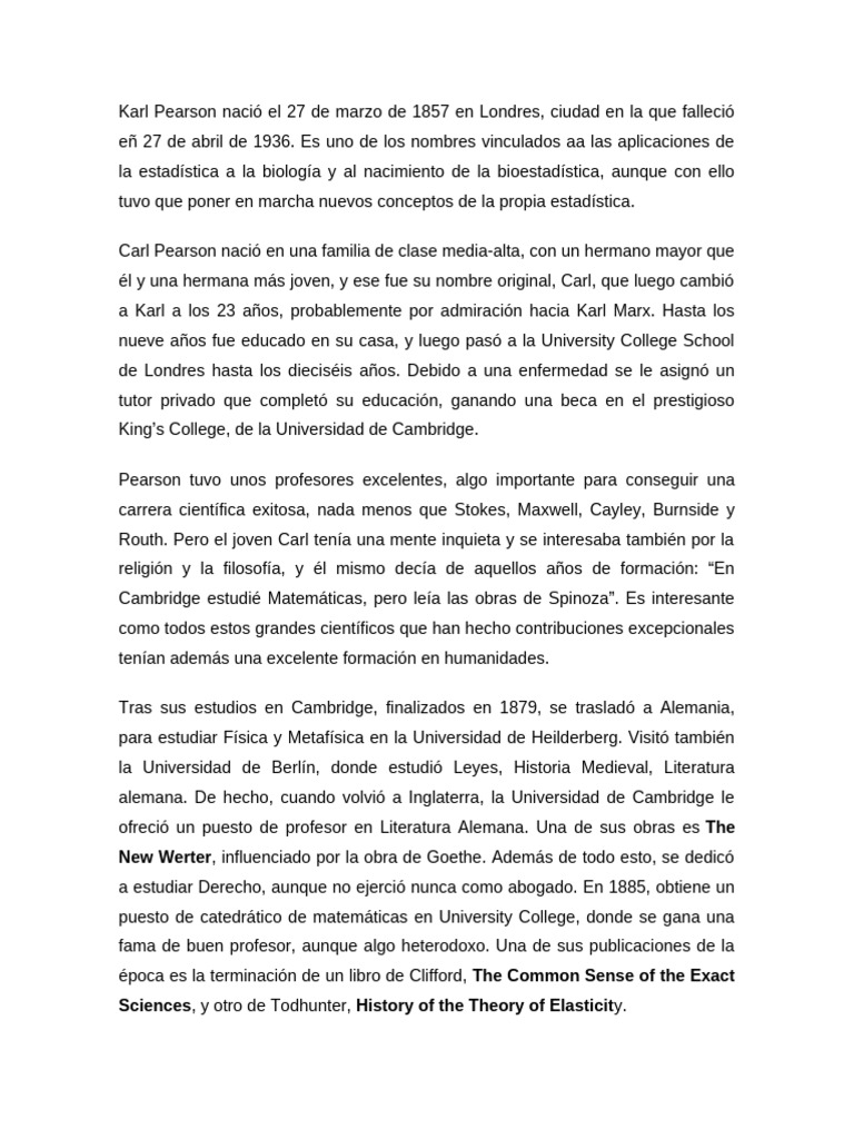 Biografía Karl Pearson | PDF