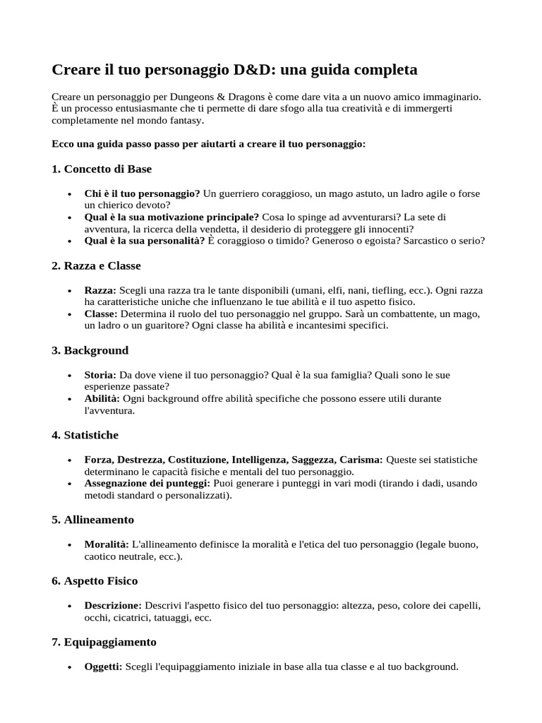 DUNGEONS AND DRAGONS Creazione Personaggio | PDF