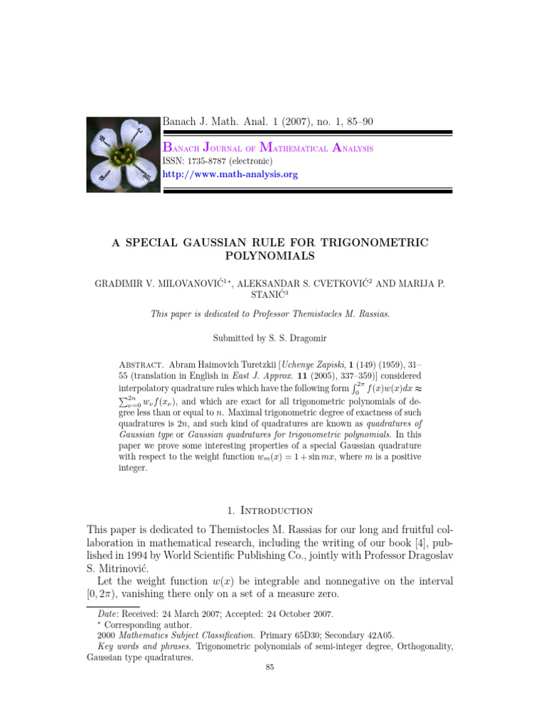 A Special Gaussian Rule For Trigonometric | PDF