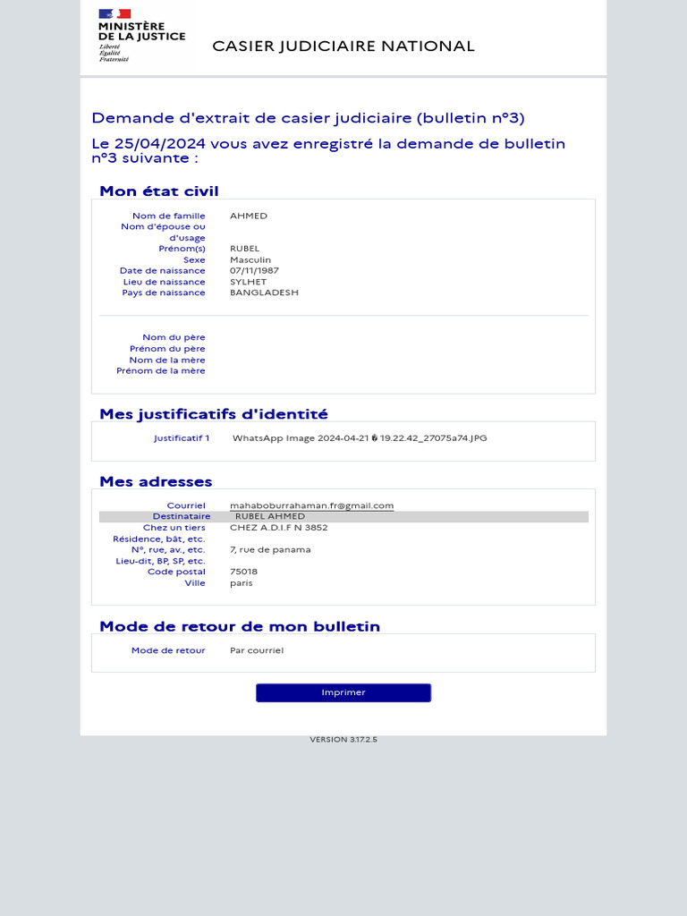 Demande D'extrait de Casier Judiciaire (Bulletin | PDF