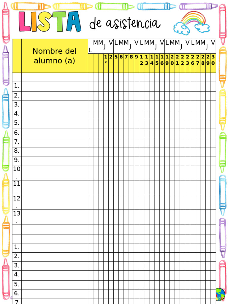 Lista de Asistencia Editable | PDF