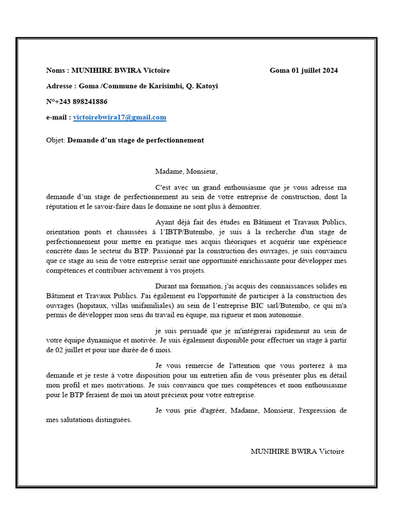 Lettre Stage Prof | PDF