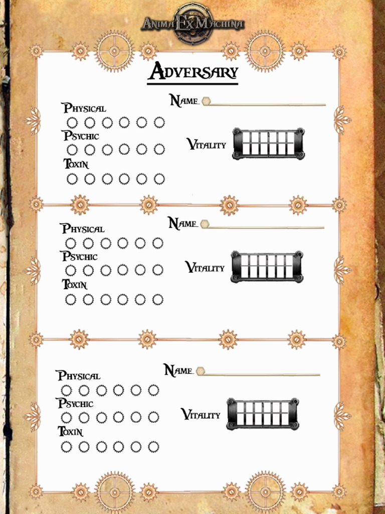 Anima Ex Machina Adversary Sheet | PDF