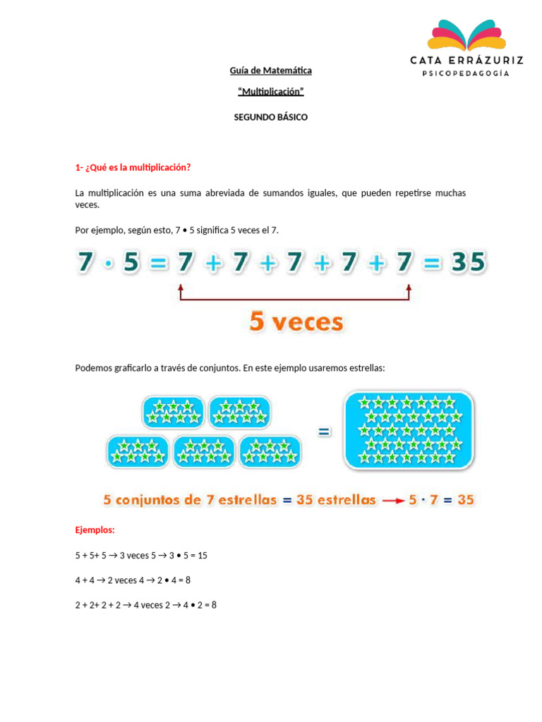Guía Matemática Multiplicacion (SEGUNDO BÁSICO) | PDF