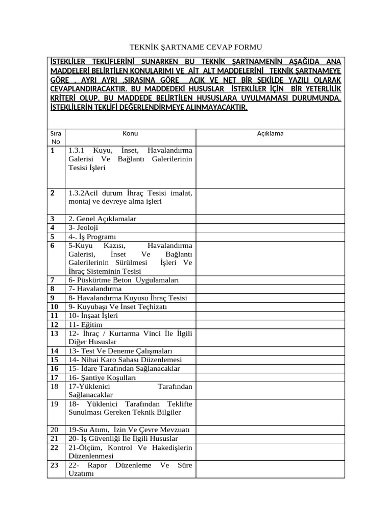 Teknik Sartnmeye Cevap Formu | PDF