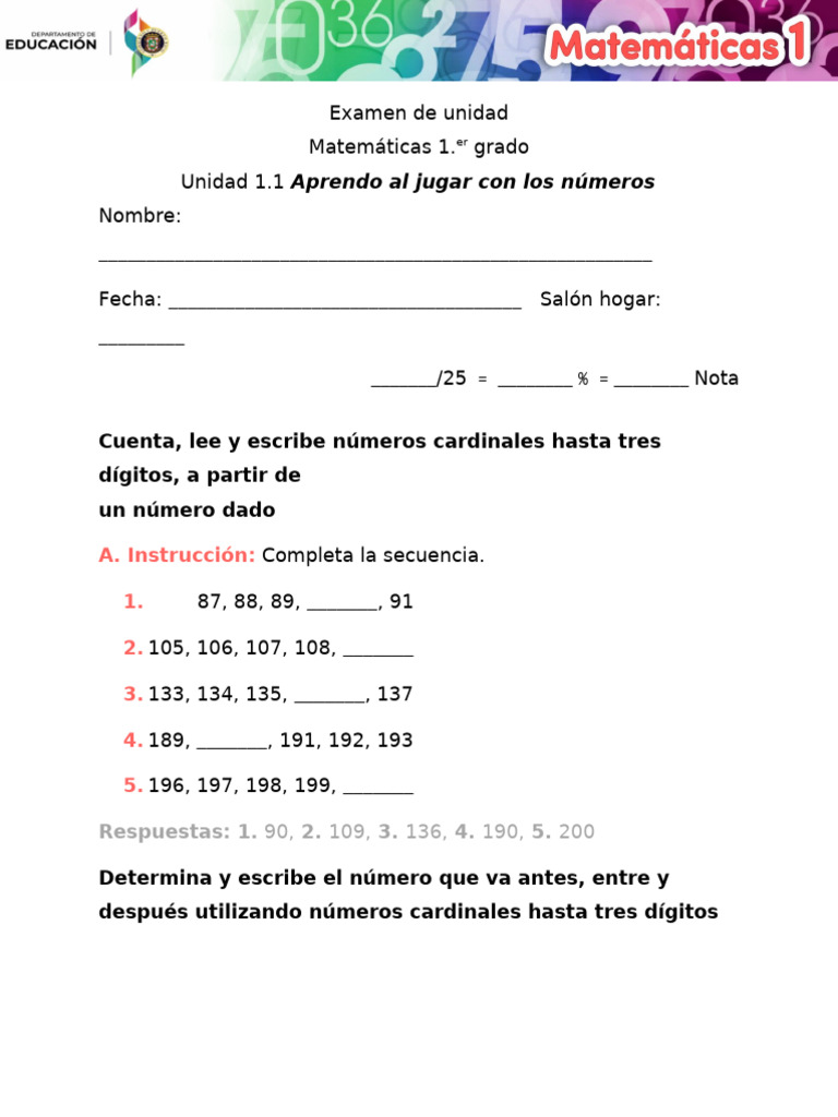 Mate 1.u1 Examendeunidad | PDF