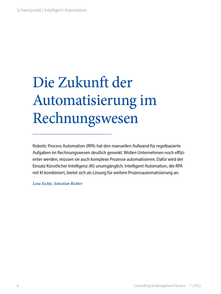 Die Zukunft Der Automatisierung Im Rechnungswesen: Lena Eschle, Sebastian Richter | PDF