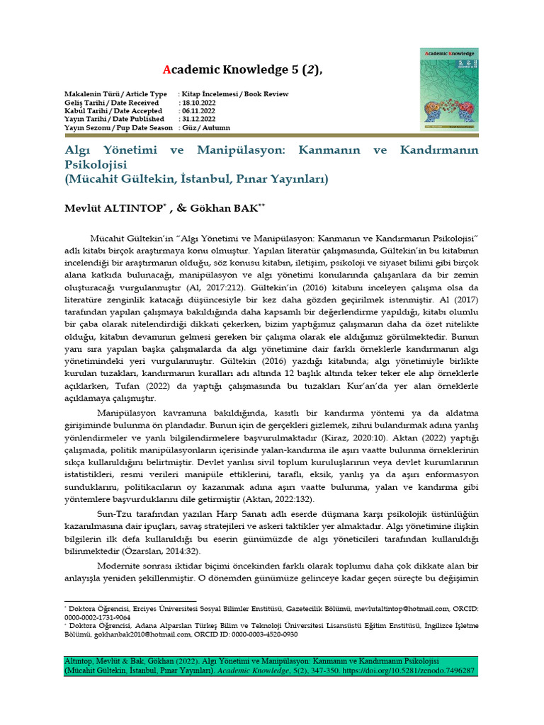Algi Yonetimi Ve Manipulasyon Kanmanin V | PDF