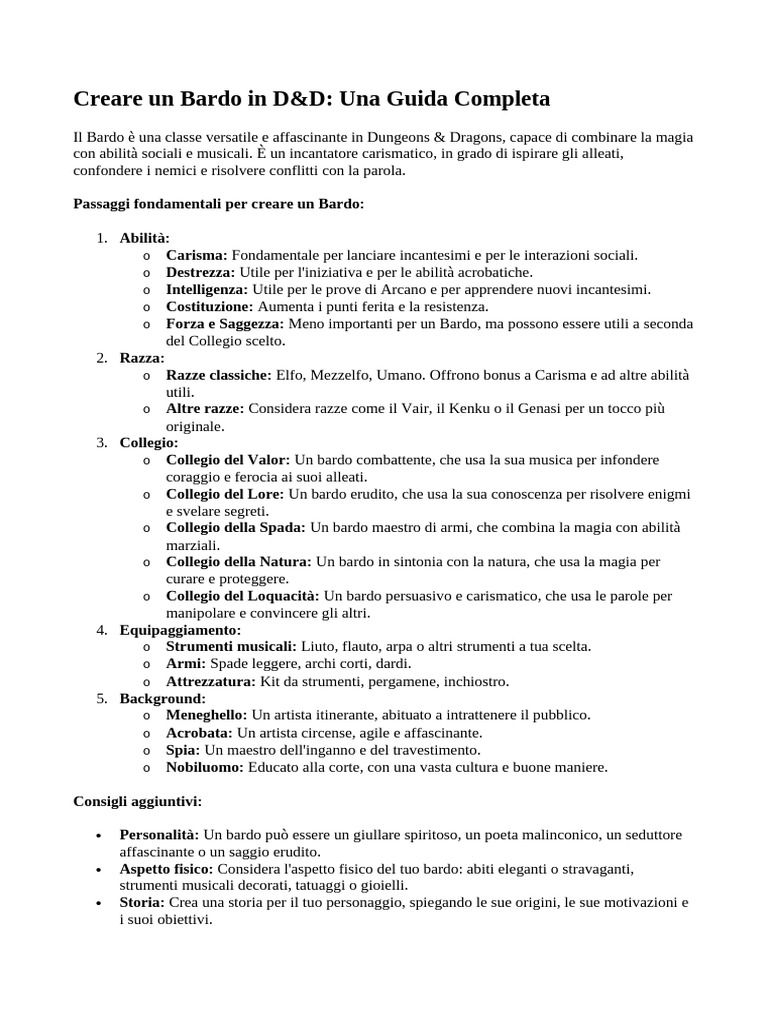 D&D Creare Un Bardo | PDF