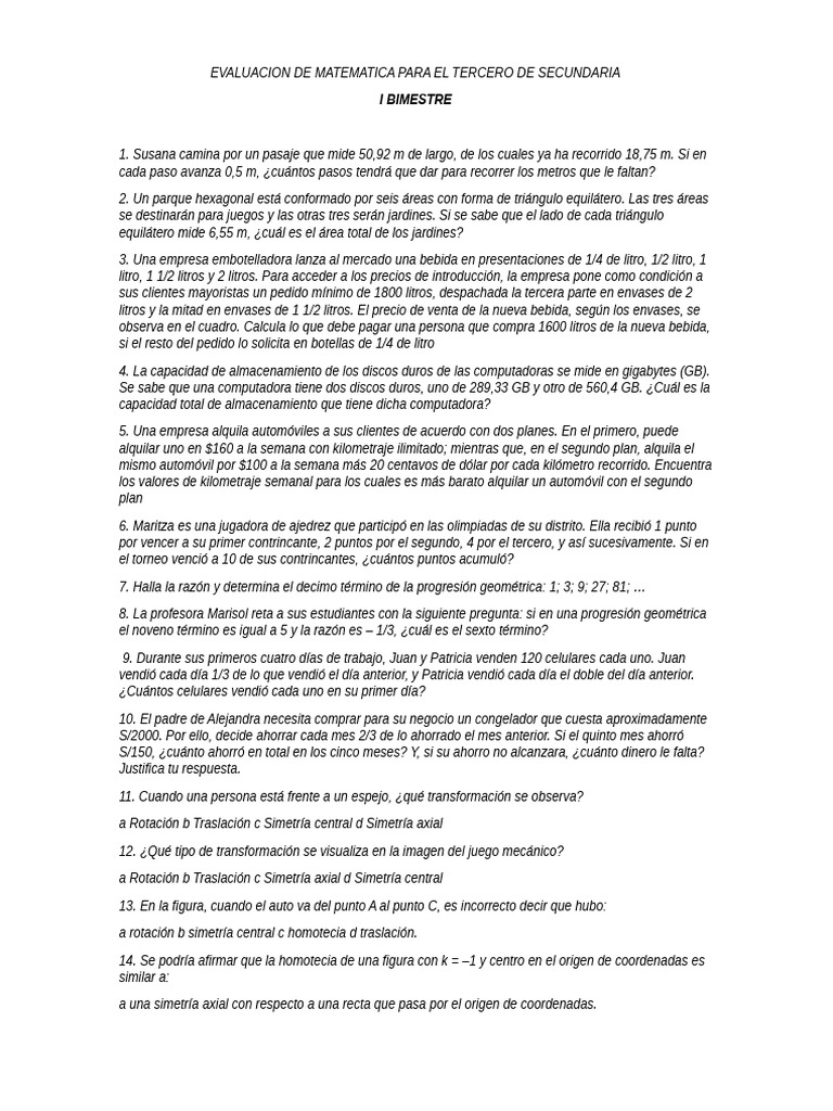 Prueba de Mat 3ro | PDF