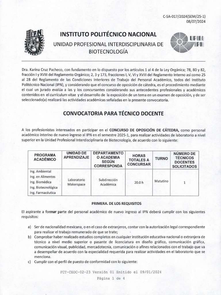 Convocatoria 17 Tec. Doc. Mat | PDF