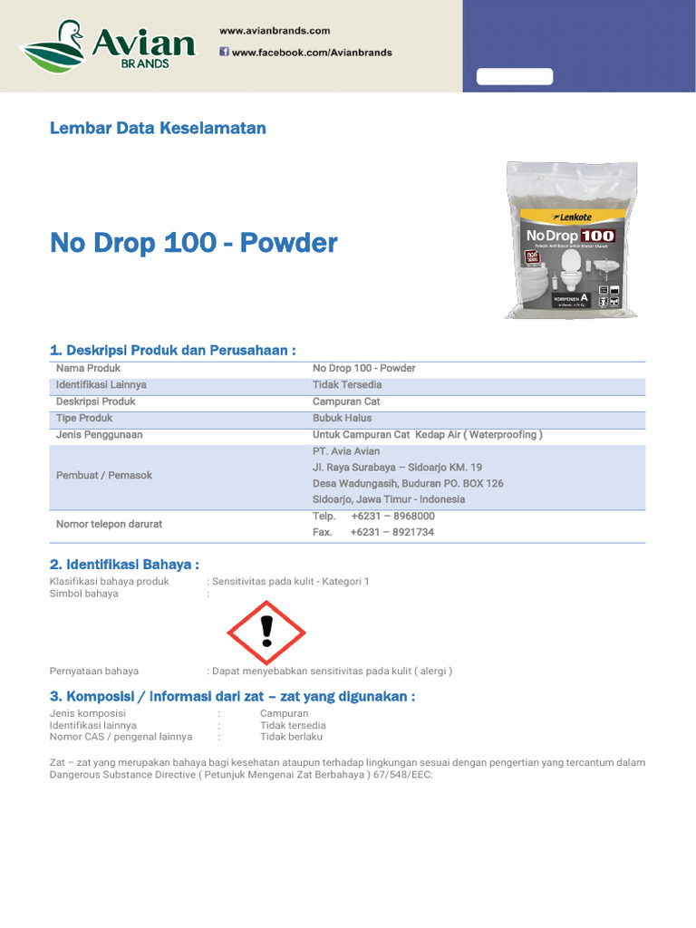 MSDS_NoDrop_100 | PDF