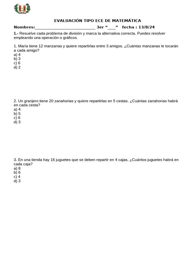 Evaluación Tipo Ece de Matemática | PDF
