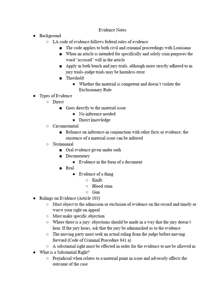Copy of Evidence Notes | PDF