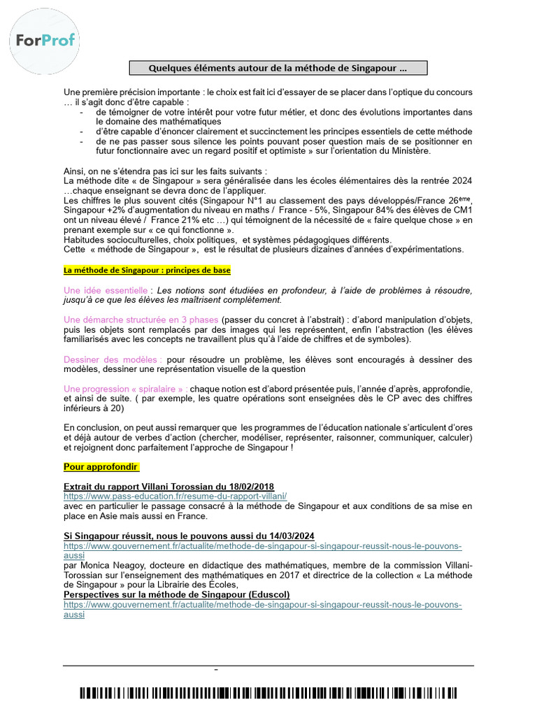 Donn Es Sur La M Thode Singapour PDF | PDF