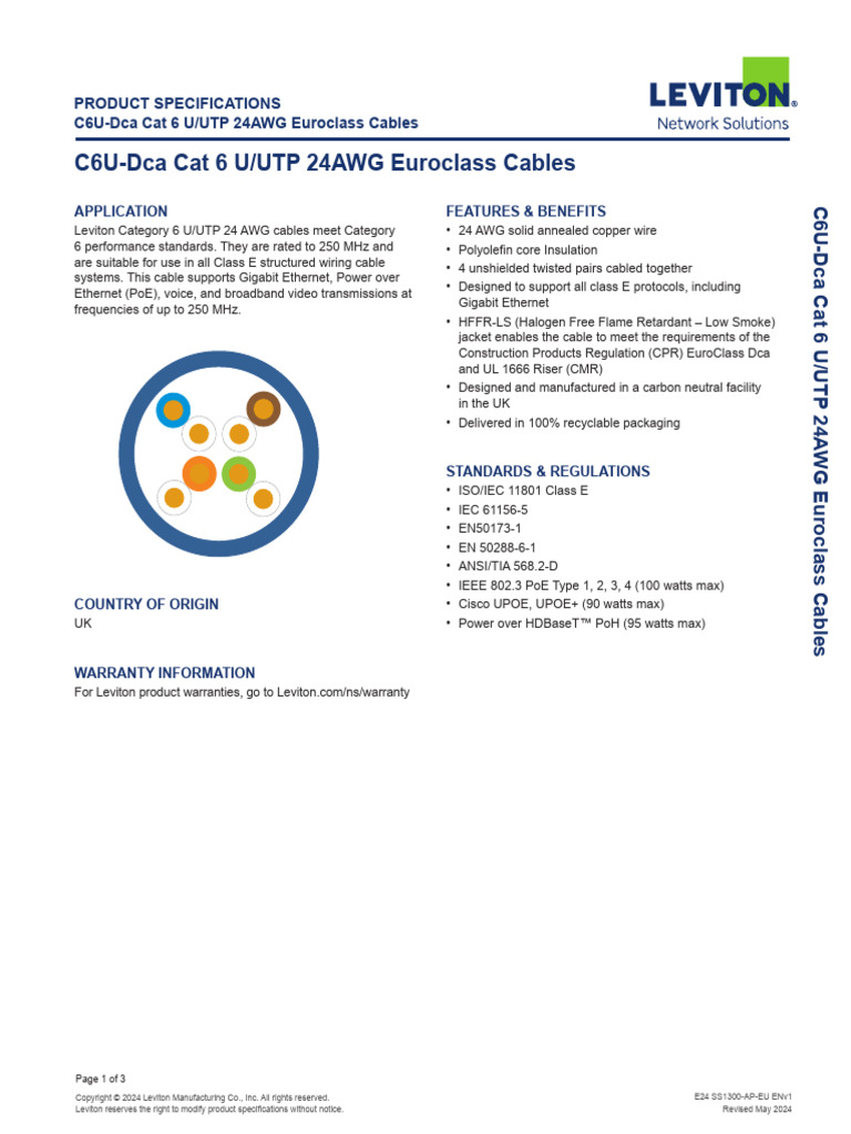Leviton-EMEA-Spec-C6U-Cat-6-UUTP-Dca-Cable | PDF