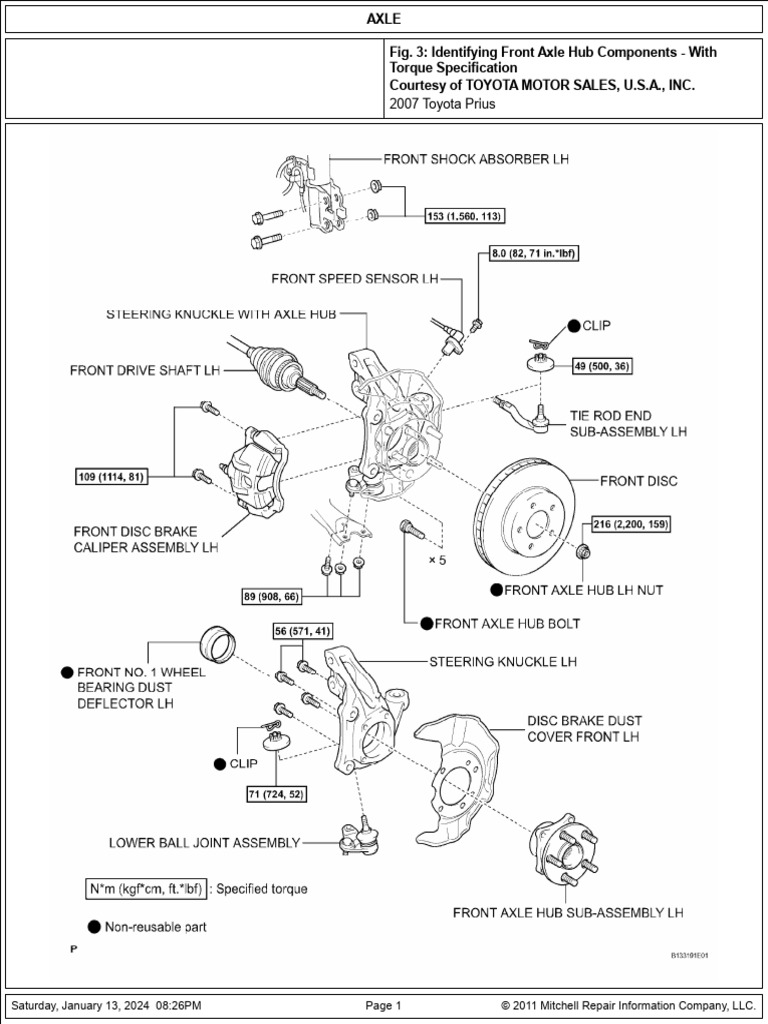Ffront Axel Hub Components W Torque Specs | PDF
