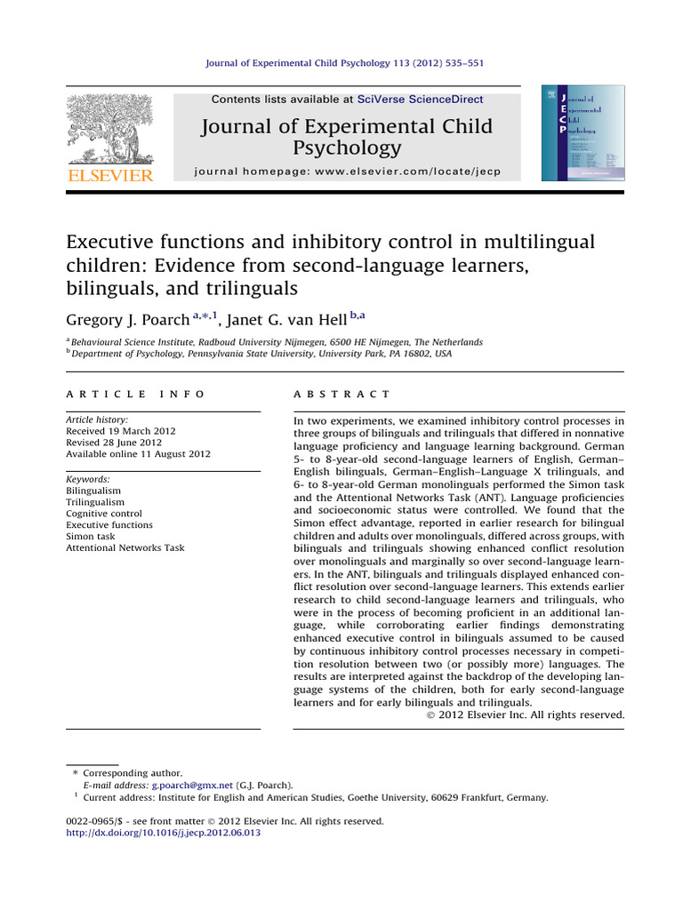 Executive Functions and Inhibitory Control in Multilingual | PDF