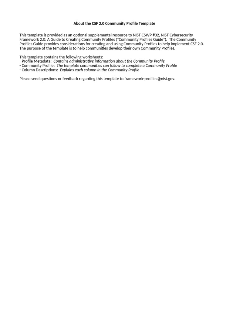 CSF 2-0 Community Profile Template Draft | PDF