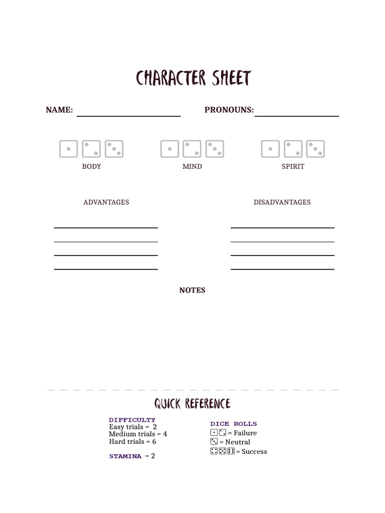 6totw - Character Sheet Printable | PDF