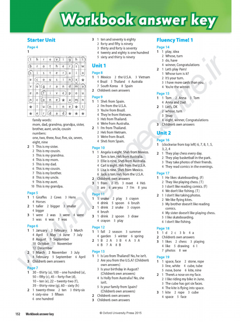 Family and Friends3 Ame WB Answer Key | PDF