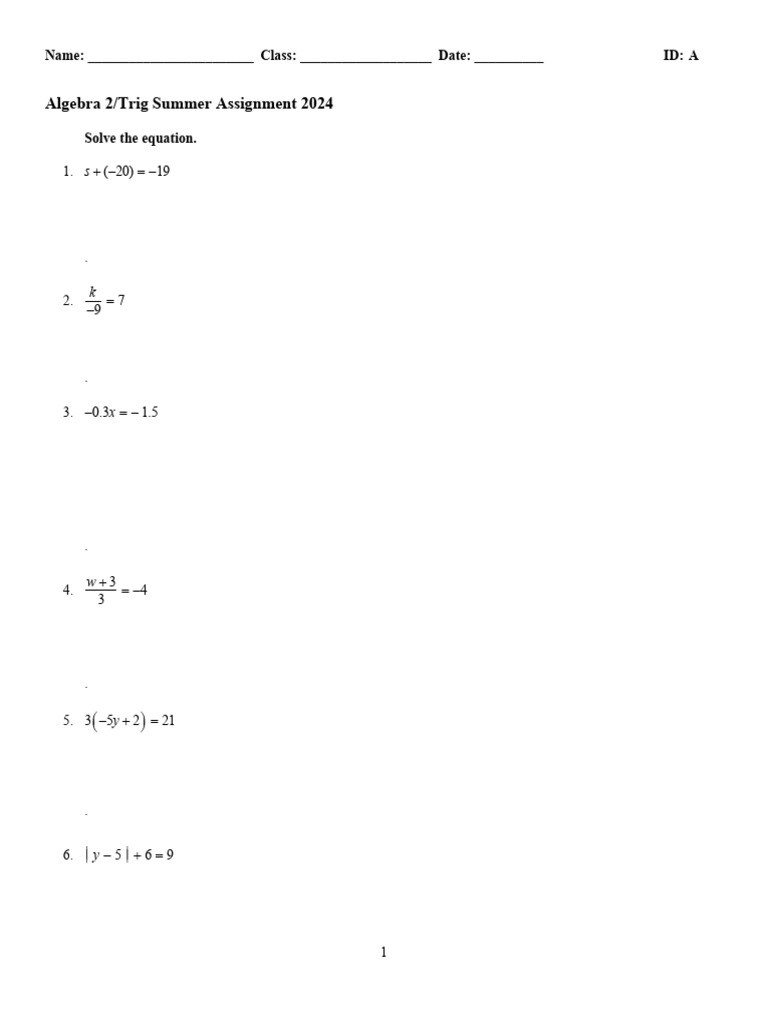 Algebra 2 Questions | PDF | Algebra | Equations