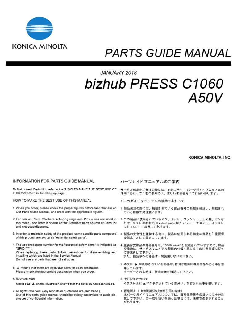 Parts Guide Manual Bizhub Press c1060 - A50v.pdfz | PDF