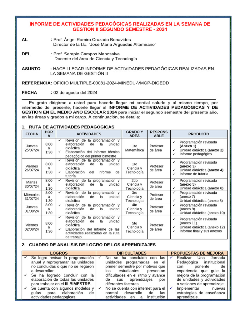 Inf. Cyt - Activ. Pedag. de Medio Año - 2024 | PDF