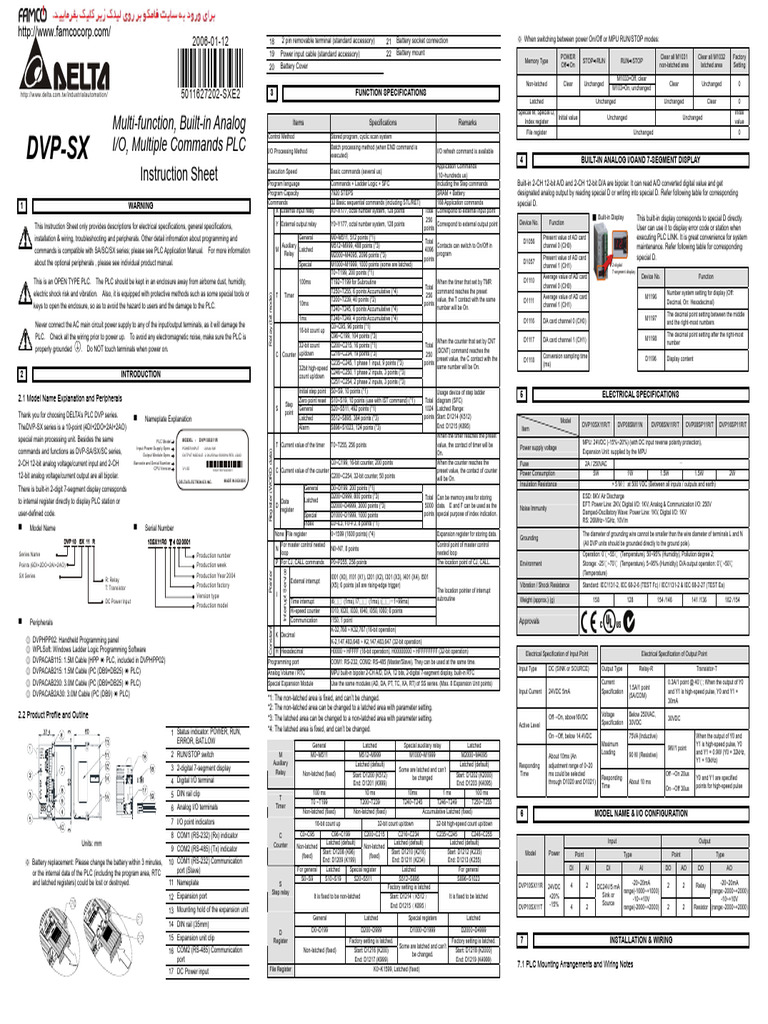 Delta CPU DVP 10SX11R T Catalogue | PDF