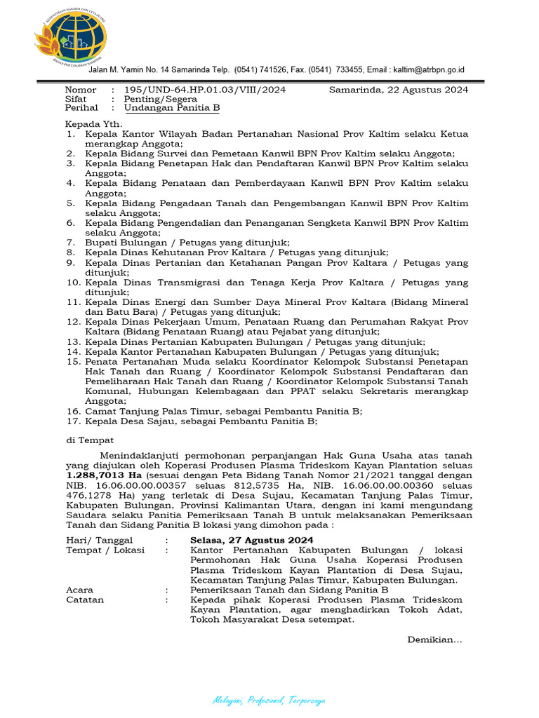 195 - Undangan Pan B Koperasi Produsen Plasma Trideskom Kayan ...