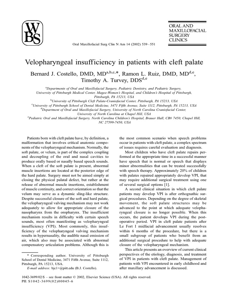 Velopharyngeal Insufficiency in Patients With Cleft Palate 2002 Oral ...