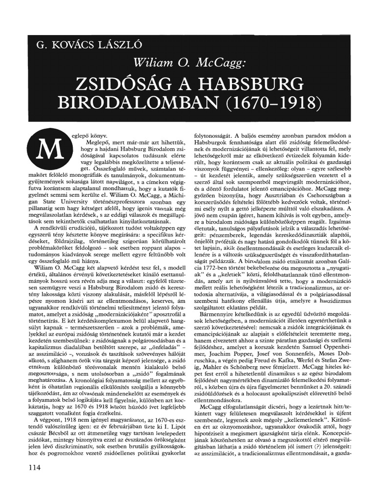 Zsidóság A Habsburg Birodalomban (1670-1918) : Wiliam Mccagg | PDF