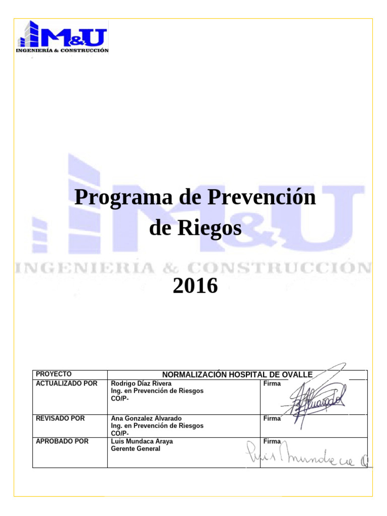 Sgsso-Prog-001 Programa de Prevencion de Riesgos 2016 | PDF | Seguridad y salud ocupacional ...