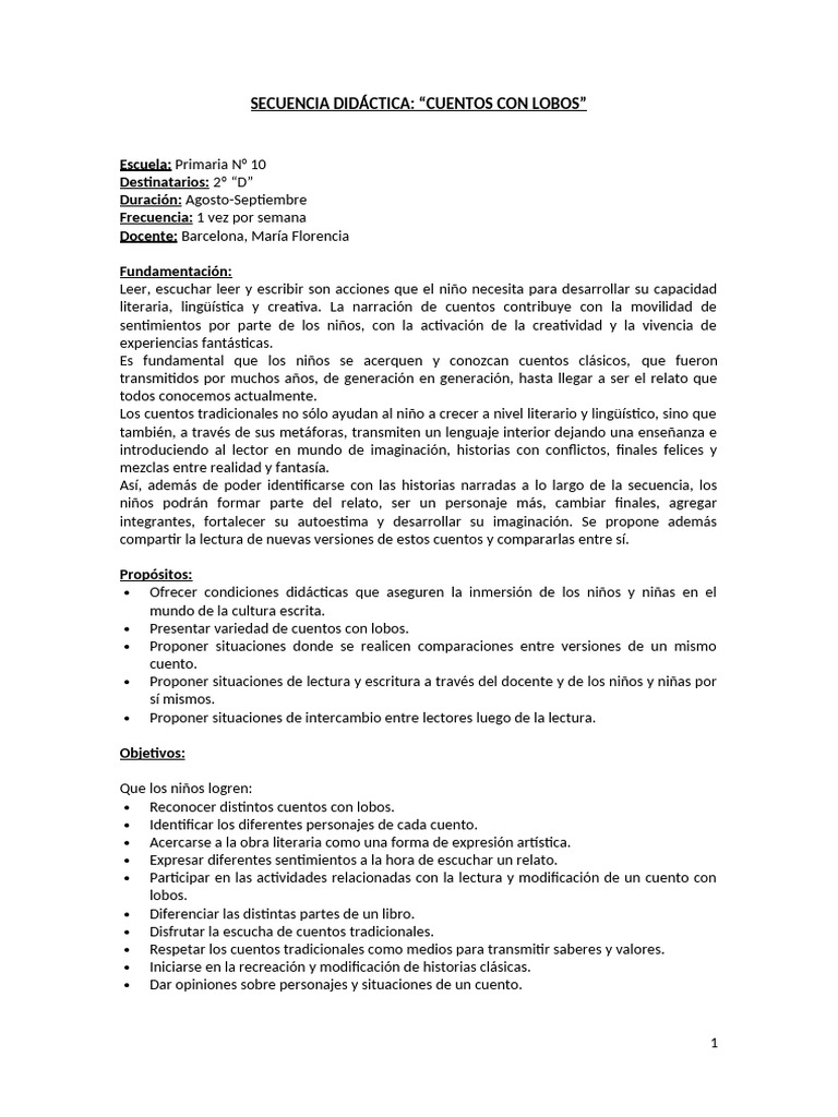SECUENCIA DIDÁCTICA Cuentos Con Lobos | PDF