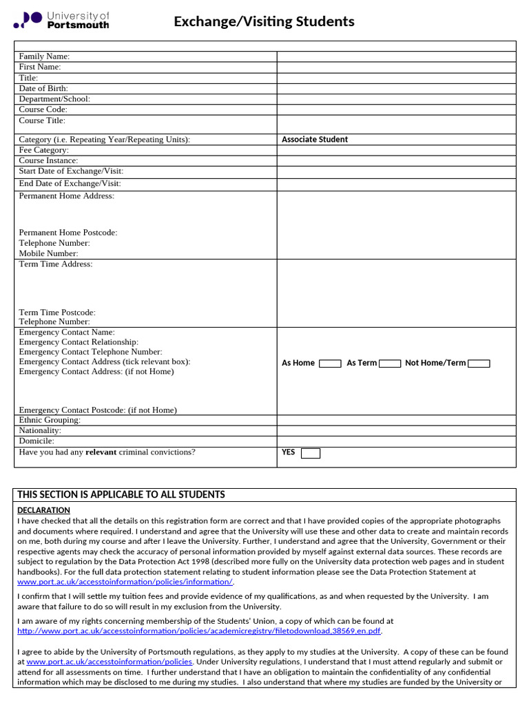 Visiting Student Reg Form | PDF