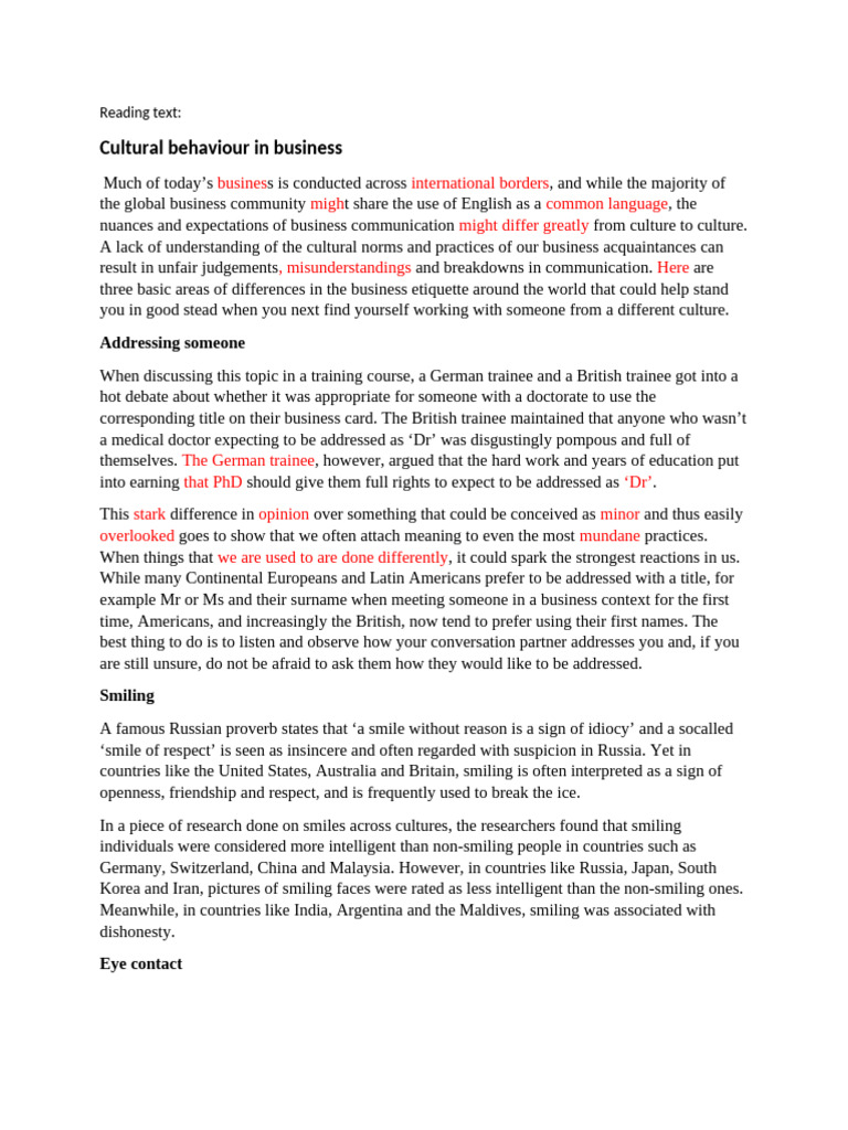 Cultural Behaviour in Business | PDF