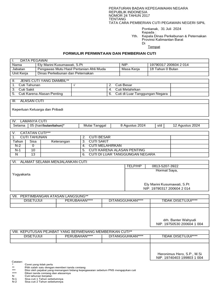Cuti PNS: Prosedur dan Formulir | PDF