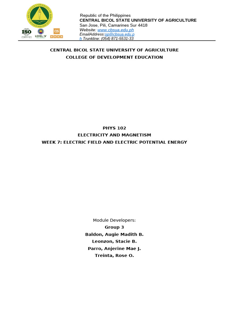 Group 3 - Revised Module - Electric-field-And-Potential-Energy (WEEK 7) | PDF
