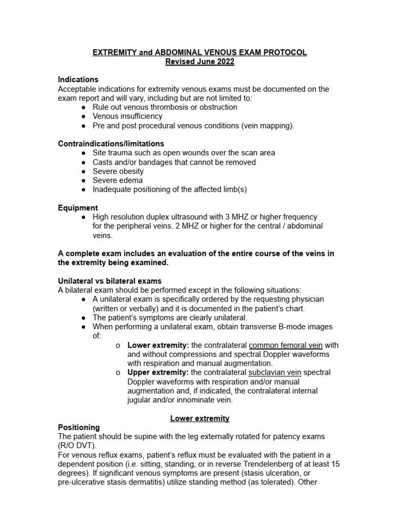 VENOUS EXTREMITY & ABDOMINAL EXAM PROTOCOL.docx | PDF