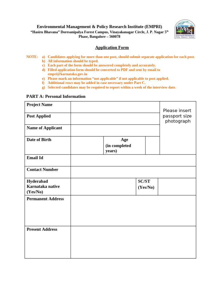 02 Scientist Posts Application Form EMPRI | PDF