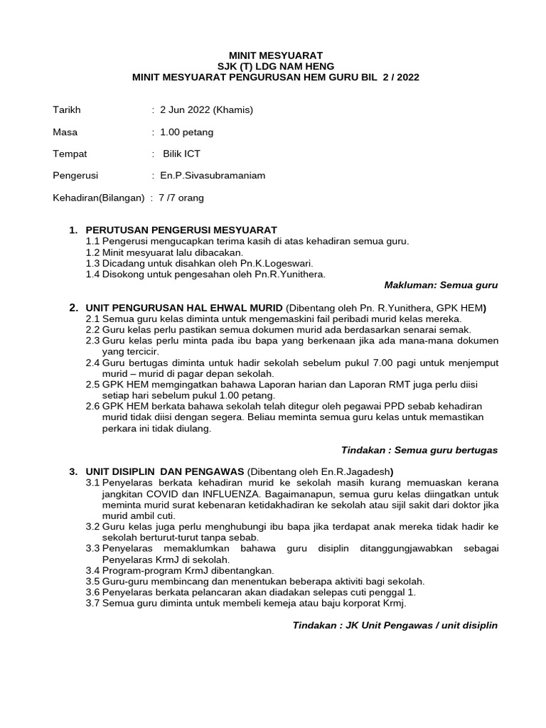 Minit Mesyuarat HEM 2 2022 | PDF