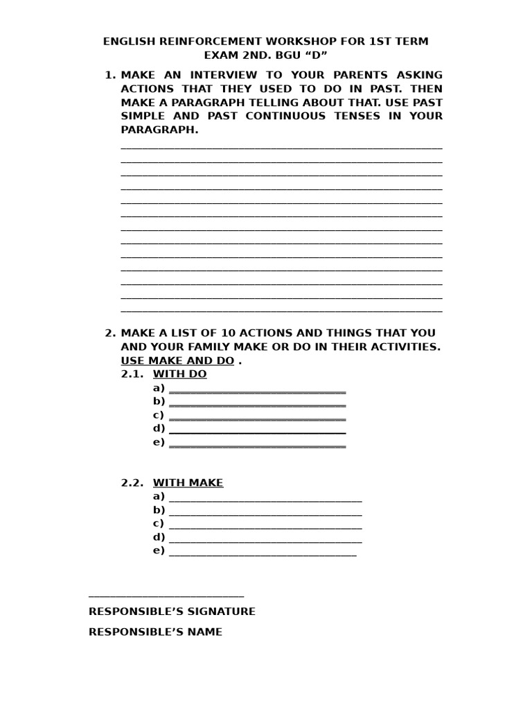 English Reinforcement Workshop For 1ST Term Exam 2ND | PDF