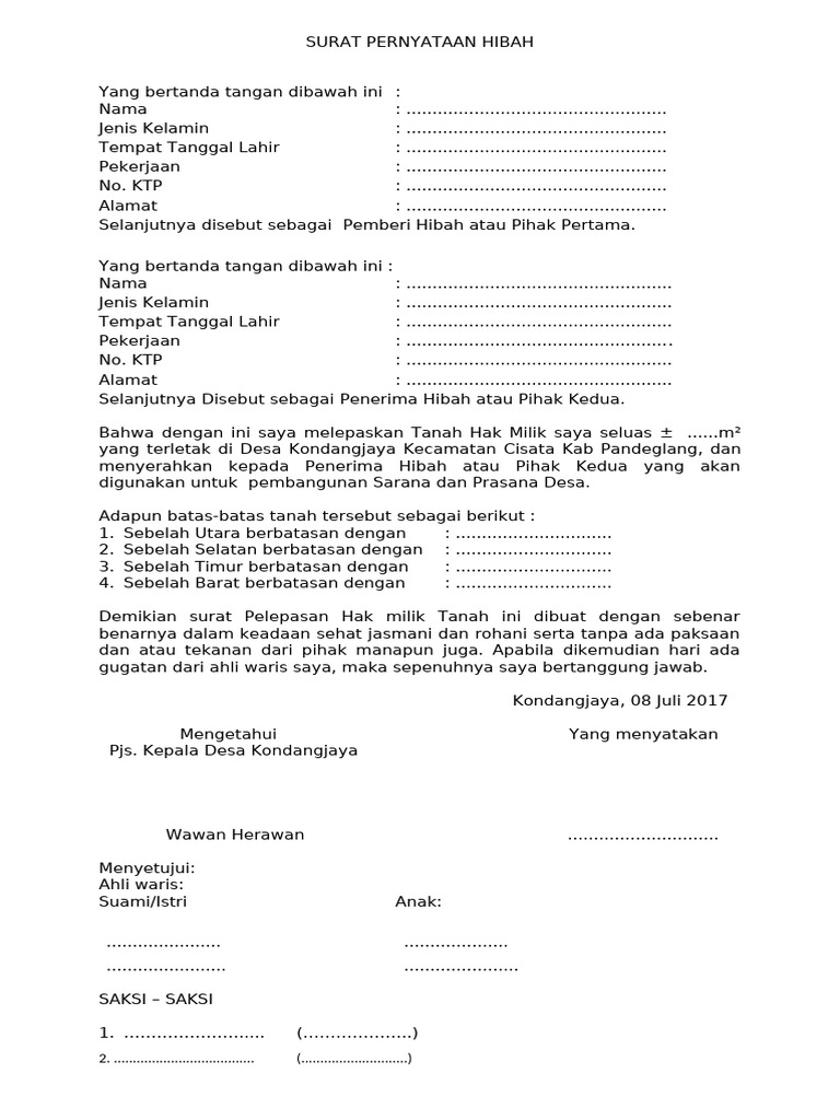 Format Surat Pernyataan Hibah | PDF