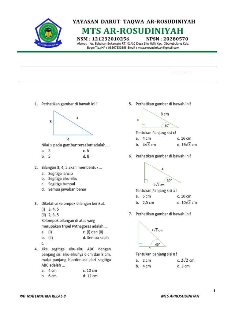 PAT MTK Kelas 8 2024 | PDF