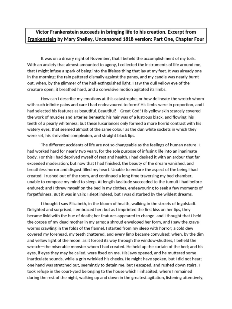 Frankenstein Excerpt Creation - Canvas | PDF